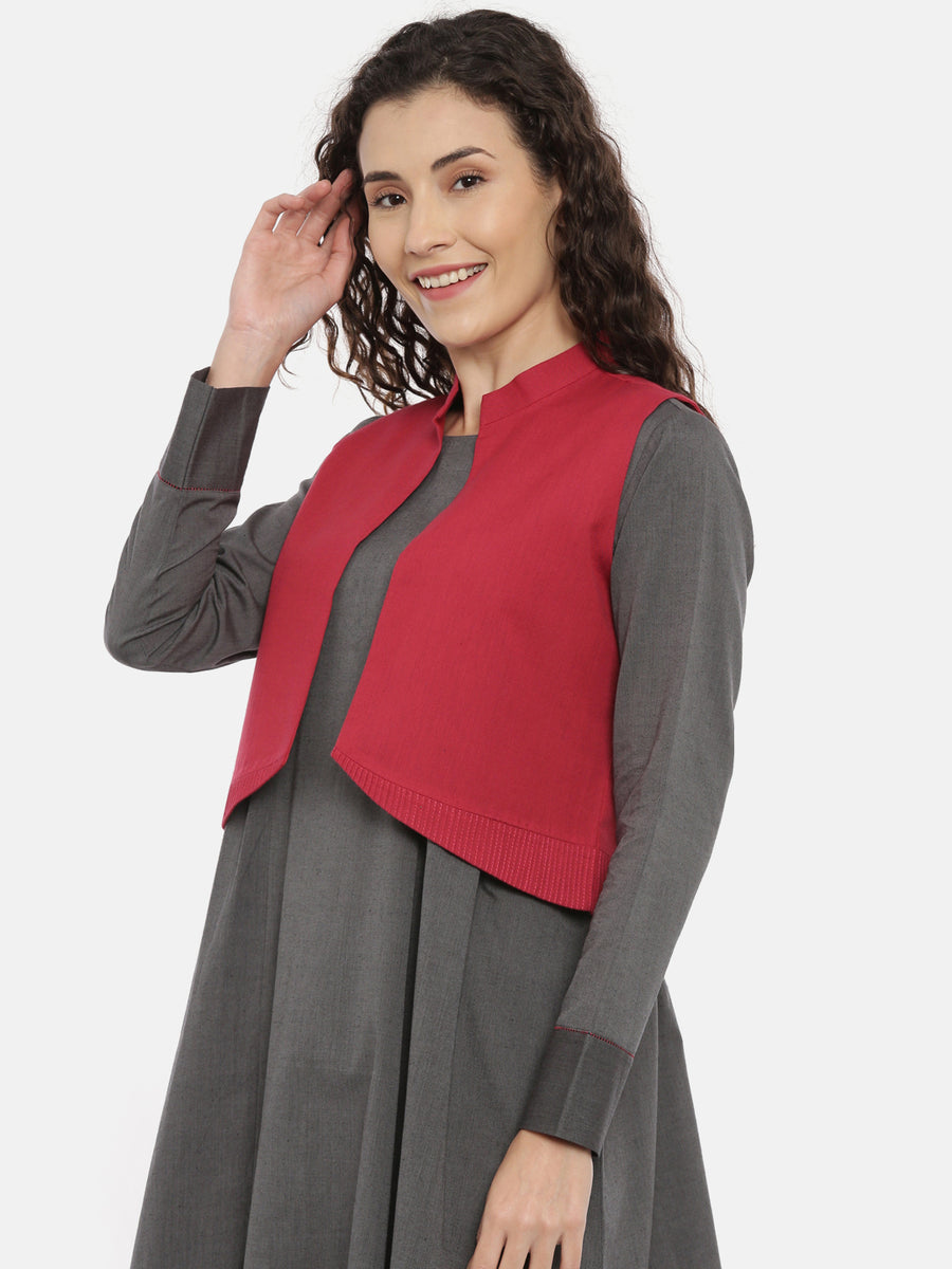 Red Cotton Pleated Open Short Jacket - ASJ055 – Asmi Shop